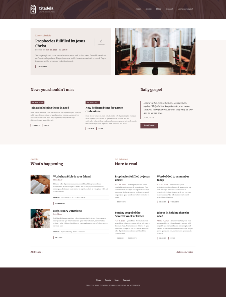 Get a FREE church layout for Citadela • AitThemes